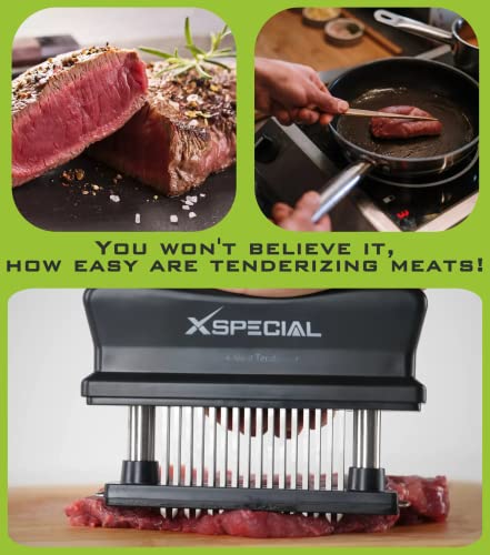 XSpecial Meat Tenderizer Tool 48-Blades Stainless Steel - Ease to Use & Clean - Kitchen Gadgets Tools with Sharp Needle Makes The Toughest Steak Tender - No More Pounder Meat Hammer Or Meat Mallet