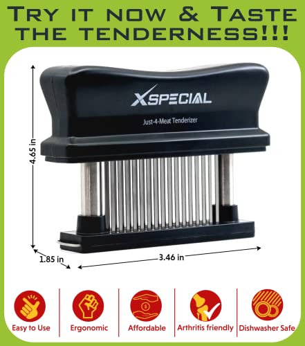 XSpecial Meat Tenderizer Tool 48-Blades Stainless Steel - Ease to Use & Clean - Kitchen Gadgets Tools with Sharp Needle Makes The Toughest Steak Tender - No More Pounder Meat Hammer Or Meat Mallet