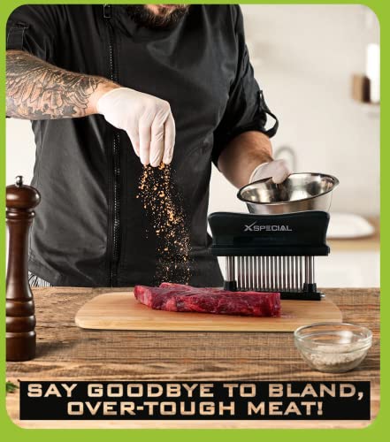 XSpecial Meat Tenderizer Tool 48-Blades Stainless Steel - Ease to Use & Clean - Kitchen Gadgets Tools with Sharp Needle Makes The Toughest Steak Tender - No More Pounder Meat Hammer Or Meat Mallet