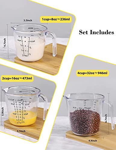 Measuring Cups Set, Liquid Measuring Cups For 3 For Kitchen - BPA Free Plastic Set with Spout Multiple Measurement Scales (Clear)