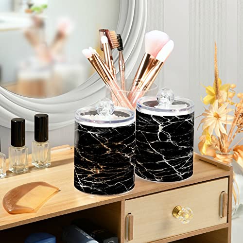 Blueangle 2PCS Black Marble Texture Qtip Holder Dispenser with Lids - Apothecary Jar Containers for Vanity Organizer Storage - Plastic Food Storage Canisters（749）