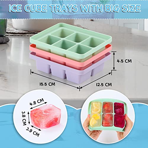 STARBRILLIANT Ice Cube Tray, Easy-Release Silicone Large Ice Moulds with Removeable LidsPerfect for Chilled DrinksFreezer, Baby Food, Whiskey and Cocktail, LFGB Certified (Set of 3(18 ice cubes))