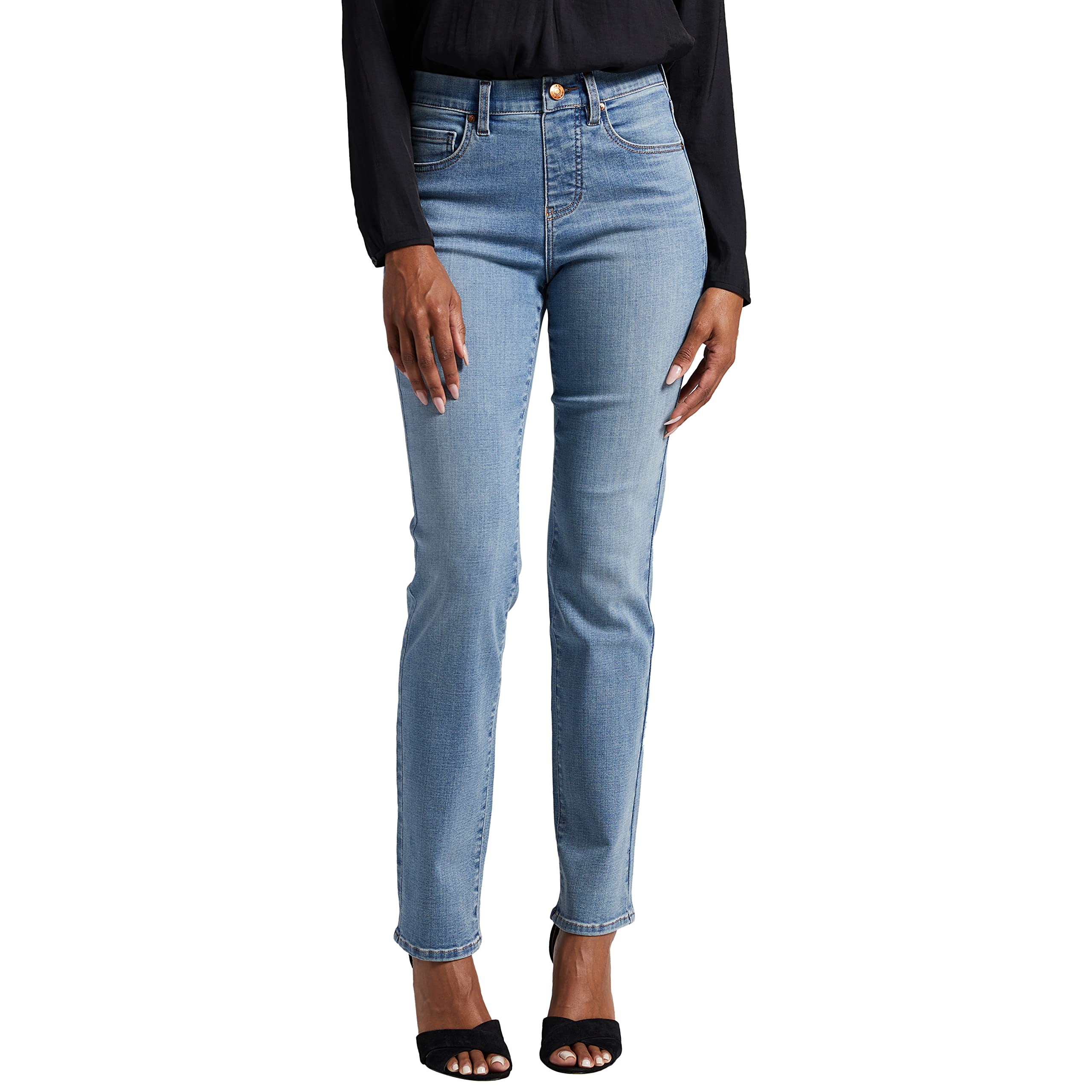 JAG Jeans Women's Petite Vivie High Rise Straight Leg Pull-on Jeans, Beachside, 2