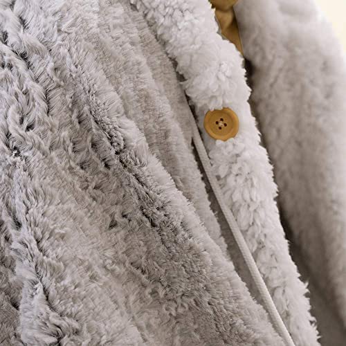 Vangao Wearable Blanket Hooded Throw Blanket Striped Fluffy Heavy Duty for Couch Chair Bed Sofa Oversized Hoodie Soft Winter Blanket Sherpa Reverse Cozy Xmas Decorations 50x70 Inch Brindle