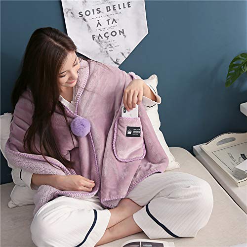 Cozy Fleece Wrap Shawl with Large Front Pockets - Keeps Hands and Shoulders Warm Wearable Blanket Throw Flannel Sherpa Cape for Women