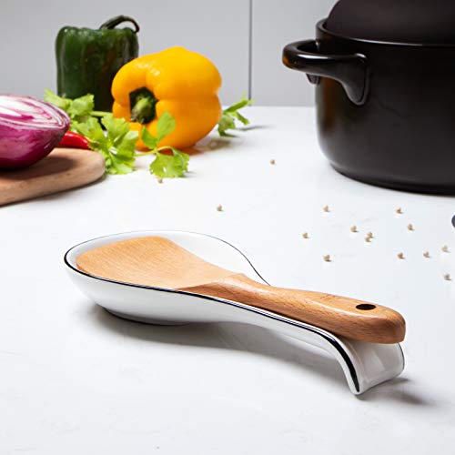 NJCharms Ceramic Spoon Rest for Stove Top, Porcelain Spoon Holder, Large Utensil Rest for Kitchen Counter, Spoon Rest for Spoon, Ladle, Spatula, Modern Farmhouse Kitchen Decor, 1 Pc