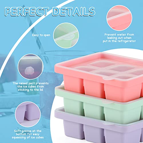 STARBRILLIANT Ice Cube Tray, Easy-Release Silicone Large Ice Moulds with Removeable LidsPerfect for Chilled DrinksFreezer, Baby Food, Whiskey and Cocktail, LFGB Certified (Set of 3(18 ice cubes))