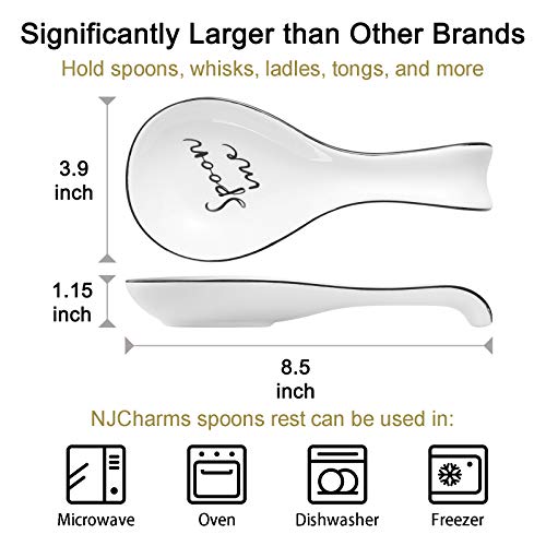 NJCharms Ceramic Spoon Rest for Stove Top, Porcelain Spoon Holder, Large Utensil Rest for Kitchen Counter, Spoon Rest for Spoon, Ladle, Spatula, Modern Farmhouse Kitchen Decor, 1 Pc