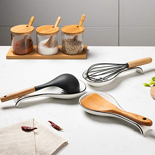 NJCharms Ceramic Spoon Rest for Stove Top, Porcelain Spoon Holder, Large Utensil Rest for Kitchen Counter, Spoon Rest for Spoon, Ladle, Spatula, Modern Farmhouse Kitchen Decor, 1 Pc