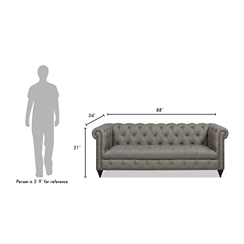 Jennifer Taylor Home Alto 88" Tufted Chesterfield Sofa, Dark Heathered Grey Linen