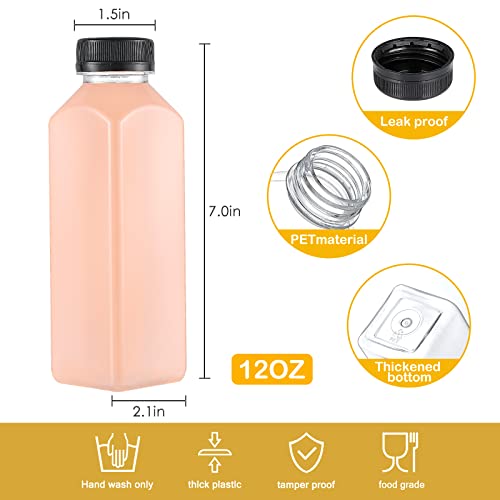 Dabacc Juice Bottles, 45Pcs 12oz Plastic Juice Bottles with Caps Airtight Reusable Clear Empty Water Containers Includes Label Funnel Brush for Juicing Drinking Beverage Smoothies Fridge(12oz)