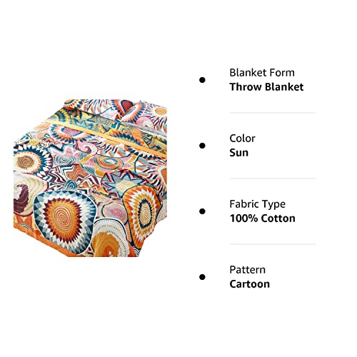 MEJU The Sun Round Bohemia Geometry Muslin All Season Blanket for Bed Sofa Couch, 100% Combed Cotton 4 Layer Soft Warm Quick Dry Throw Blanket Bed Coverlet Sheet (Round, Twin 59" X 78")