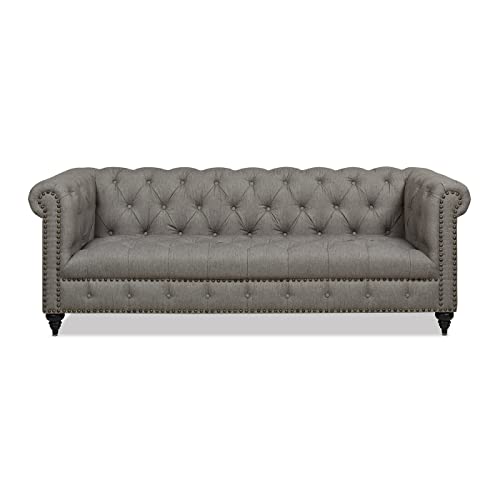 Jennifer Taylor Home Alto 88" Tufted Chesterfield Sofa, Dark Heathered Grey Linen