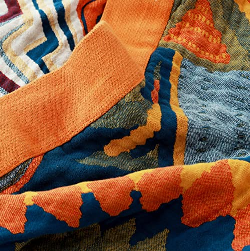 MEJU The Sun Round Bohemia Geometry Muslin All Season Blanket for Bed Sofa Couch, 100% Combed Cotton 4 Layer Soft Warm Quick Dry Throw Blanket Bed Coverlet Sheet (Round, Twin 59" X 78")