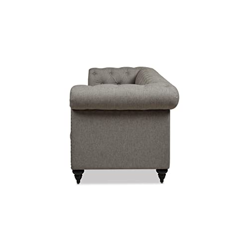 Jennifer Taylor Home Alto 88" Tufted Chesterfield Sofa, Dark Heathered Grey Linen