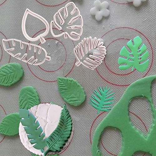 Mity rain Tropical Leaf Cookie Cutter - Hawaiian Palm Leaves Fondant Cutters Set for Gum Paste , Sugarcraft Candy, Luau Cake Decorating (4Pcs)