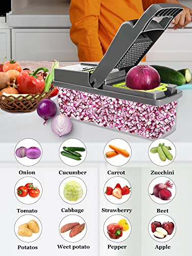 SPLMIFA Vegetable Chopper - Adjustable Vegetable Slicer - Kitchen Gift Gadget Slicer for Salad Potatoes Carrots Garlic with Container Onion Chopper with Container - Professional Food Chopper 12 in 1