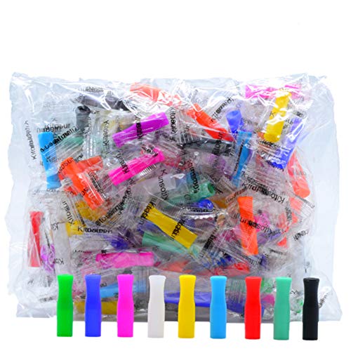 100pcs Straw Tips Reusable Silicone Straws Tips for Metal Straws Several Colors Food Grade Straws Tips Covers Individually Wrapped Silicone Tips Fits for Regular 1/4 Inch Wide Stainless Steel Straws