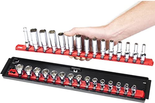 Ernst Manufacturing 19-Inch Socket Boss 2-Rail 1/2-Inch-Drive Socket Organizer, Red (8454-A) - Made in USA