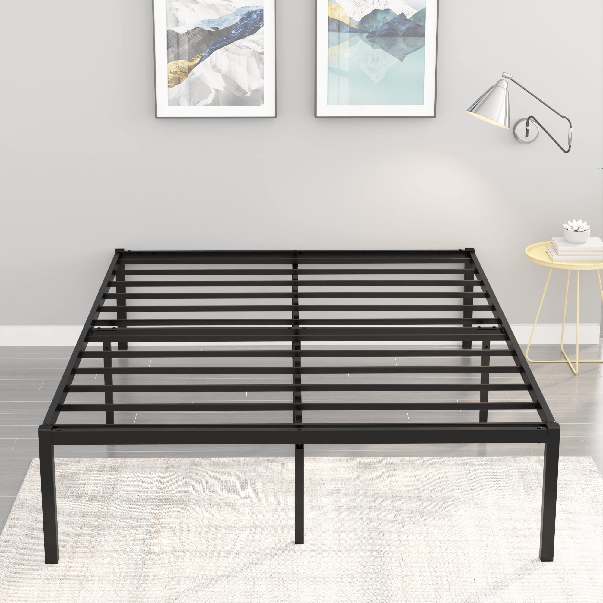 Weehom Queen Bed Frame 16 Inch Metal Platform Bed Frames No Box Spring Needed, Mattress Foundation, Heavy Duty Steel Slat Support, Large Underbed Storage Space, Easy Assembly, Black