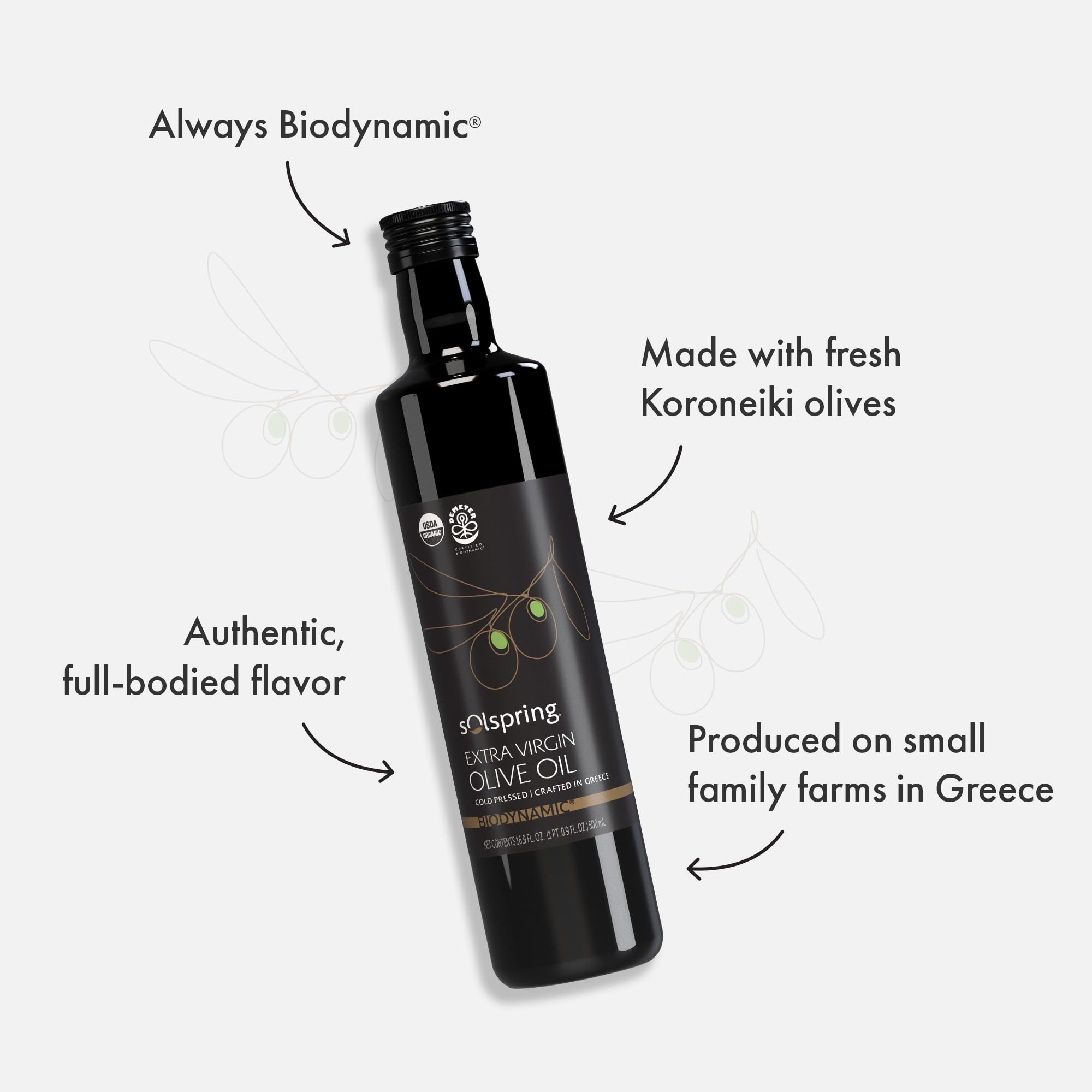 Dr. Mercola Solspring Biodynamic Organic Extra Virgin Olive Oil (Pack of 2), 16.90 F. Oz. per Bottle, Gluten Free, Soy Free, USDA Organic, Demeter Certified