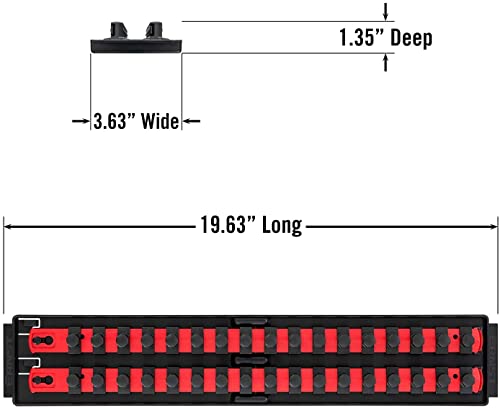 Ernst Manufacturing 19-Inch Socket Boss 2-Rail 1/2-Inch-Drive Socket Organizer, Red (8454-A) - Made in USA