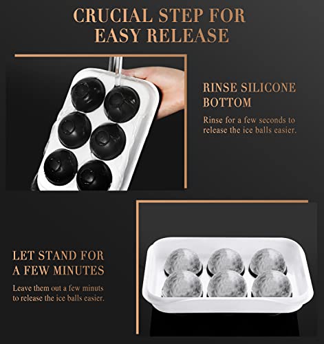 ICEXXP Whiskey Ice Ball Maker, [Fill without Funnel & Easy Release] 2.2'' Round Large Ice Cube Trays with Cover, Reusable Sphere Silicone Ice Tray with Lids for Bourbon, Brandy, Gift for Whisky Lover