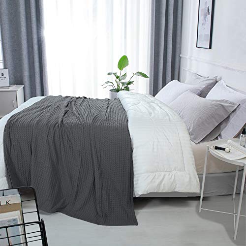HILLFAIR 100% Combed Cotton Blanket–102x108 Inch California King Size Bed Blankets– Warm Soft All Season Breathable Blankets– Extra Large Oversized California King Blanket- Grey King Cotton Blankets