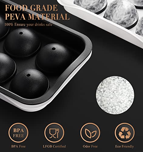 ICEXXP Whiskey Ice Ball Maker, [Fill without Funnel & Easy Release] 2.2'' Round Large Ice Cube Trays with Cover, Reusable Sphere Silicone Ice Tray with Lids for Bourbon, Brandy, Gift for Whisky Lover
