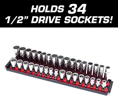 Ernst Manufacturing 19-Inch Socket Boss 2-Rail 1/2-Inch-Drive Socket Organizer, Red (8454-A) - Made in USA