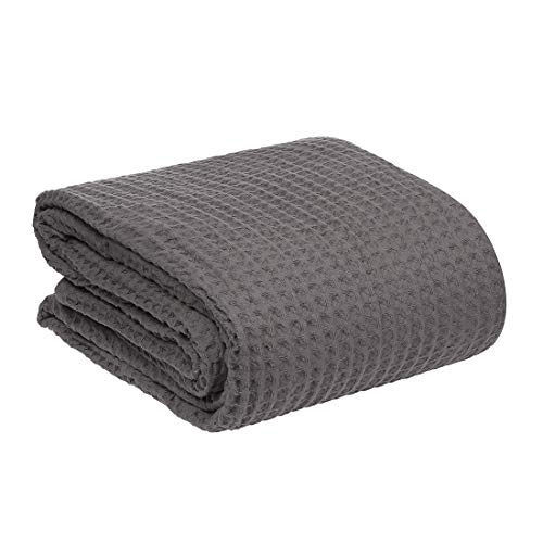 HILLFAIR 100% Combed Cotton Blanket–102x108 Inch California King Size Bed Blankets– Warm Soft All Season Breathable Blankets– Extra Large Oversized California King Blanket- Grey King Cotton Blankets