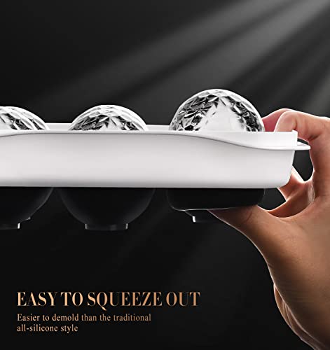 ICEXXP Whiskey Ice Ball Maker, [Fill without Funnel & Easy Release] 2.2'' Round Large Ice Cube Trays with Cover, Reusable Sphere Silicone Ice Tray with Lids for Bourbon, Brandy, Gift for Whisky Lover
