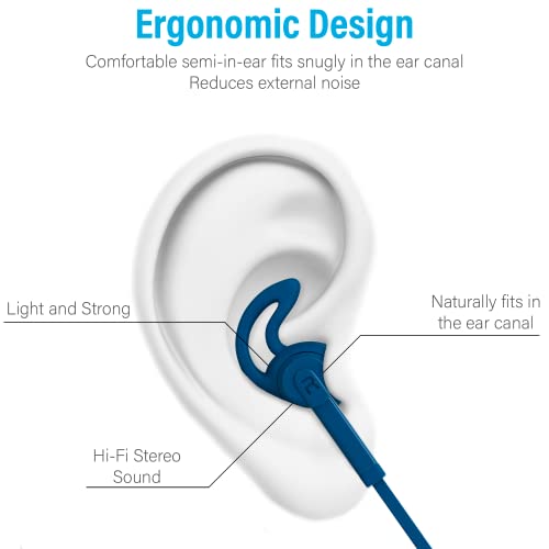 ARC Wired Earbuds in-Ear Headphones, Earphones with Microphone, Slide Volume Control Noise Isolation Ear Buds Ear Tips, 3.5mm Jack for iPhone, iPad, Samsung, Computer, Laptop, Gaming, Sports - Blue