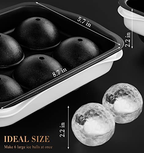 ICEXXP Whiskey Ice Ball Maker, [Fill without Funnel & Easy Release] 2.2'' Round Large Ice Cube Trays with Cover, Reusable Sphere Silicone Ice Tray with Lids for Bourbon, Brandy, Gift for Whisky Lover