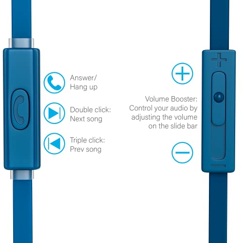 ARC Wired Earbuds in-Ear Headphones, Earphones with Microphone, Slide Volume Control Noise Isolation Ear Buds Ear Tips, 3.5mm Jack for iPhone, iPad, Samsung, Computer, Laptop, Gaming, Sports - Blue