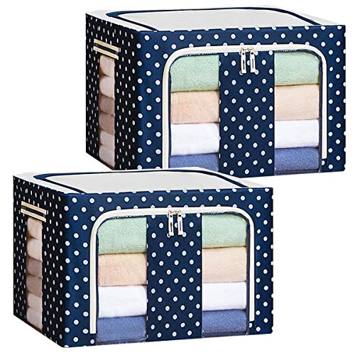 Storage Bags For Clothes 26.42gal 2Pcs Foldable Storage Cubes Boxes With Lids Sturdy Zipper Clear Window and Reinforced Handles for Blanket Clothing Sweater Pillow Underbed Storage Bags (23.6''Ă16.5''Ă15.7'', Blue)