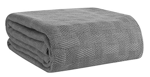 GLAMBURG 100% Cotton Bed Blanket, Breathable Bed Blanket Twin Size, Cotton Thermal Blankets Twin Size - Perfect for Layering Any Bed for All Season - Charcoal Grey