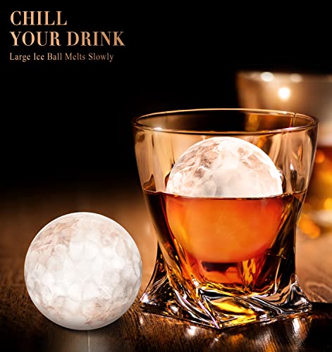 ICEXXP Whiskey Ice Ball Maker, [Fill without Funnel & Easy Release] 2.2'' Round Large Ice Cube Trays with Cover, Reusable Sphere Silicone Ice Tray with Lids for Bourbon, Brandy, Gift for Whisky Lover