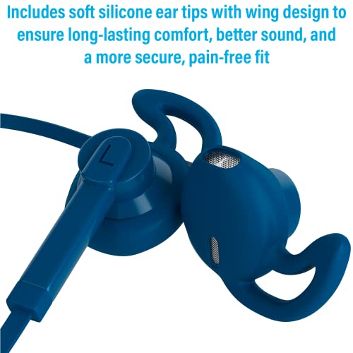 ARC Wired Earbuds in-Ear Headphones, Earphones with Microphone, Slide Volume Control Noise Isolation Ear Buds Ear Tips, 3.5mm Jack for iPhone, iPad, Samsung, Computer, Laptop, Gaming, Sports - Blue