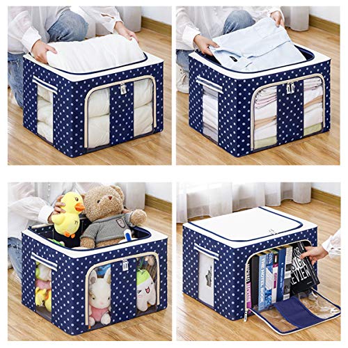 Storage Bags For Clothes 26.42gal 2Pcs Foldable Storage Cubes Boxes With Lids Sturdy Zipper Clear Window and Reinforced Handles for Blanket Clothing Sweater Pillow Underbed Storage Bags (23.6''×16.5''×15.7'', Blue)