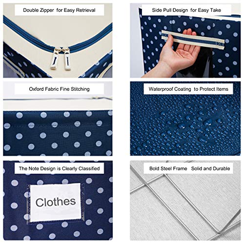 Storage Bags For Clothes 26.42gal 2Pcs Foldable Storage Cubes Boxes With Lids Sturdy Zipper Clear Window and Reinforced Handles for Blanket Clothing Sweater Pillow Underbed Storage Bags (23.6''×16.5''×15.7'', Blue)