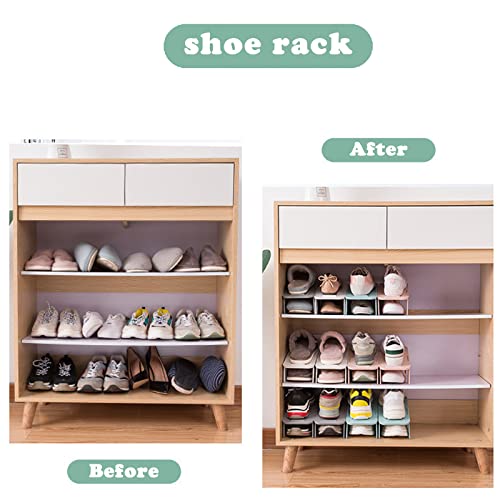 Shoe Racks ZXK Organizer for Closet Detachable Shoe Slots Compact Plastic Double Shoe Stacker Stackable Easy Shoe Holder Space-Saver - 10 Pack