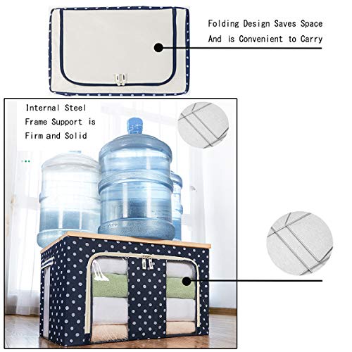 Storage Bags For Clothes 26.42gal 2Pcs Foldable Storage Cubes Boxes With Lids Sturdy Zipper Clear Window and Reinforced Handles for Blanket Clothing Sweater Pillow Underbed Storage Bags (23.6''×16.5''×15.7'', Blue)