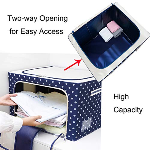 Storage Bags For Clothes 26.42gal 2Pcs Foldable Storage Cubes Boxes With Lids Sturdy Zipper Clear Window and Reinforced Handles for Blanket Clothing Sweater Pillow Underbed Storage Bags (23.6''×16.5''×15.7'', Blue)