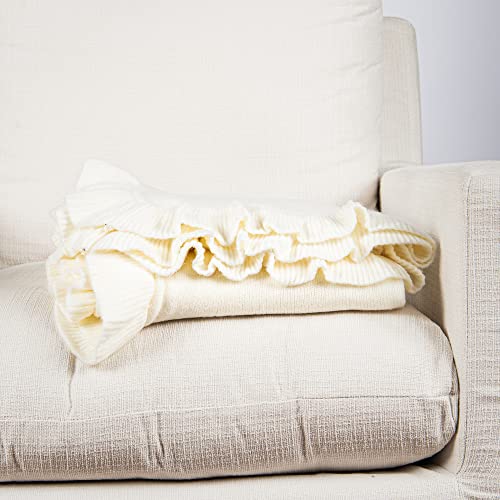 Best Home Fashion Ruffle Border Throw - Ivory - 50" W x 60" L - (1 Throw)