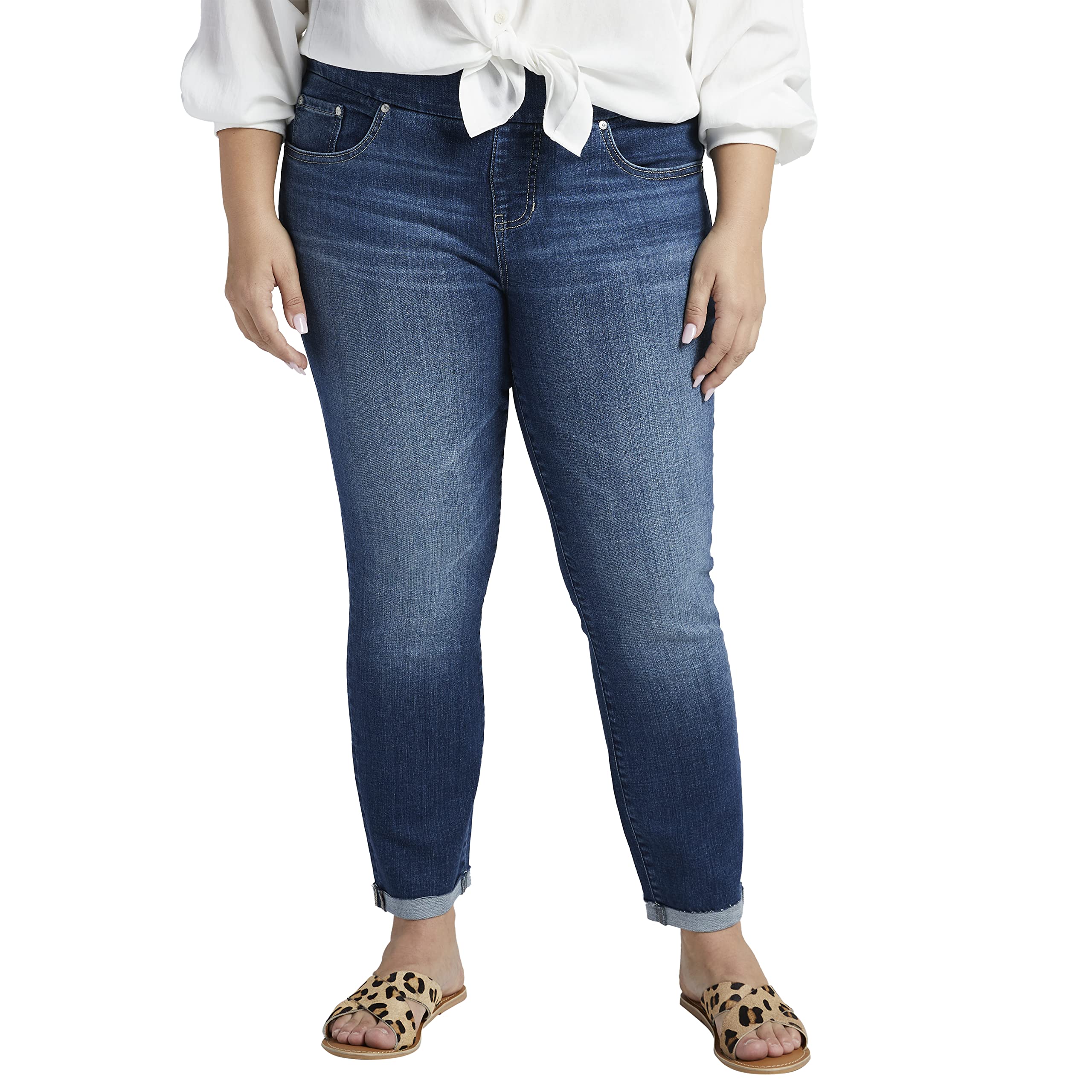 JAG Jeans Women's Size Amelia Mid Rise Slim Ankle Pull-on Jeans, Med Wash Eae374, 24 Plus