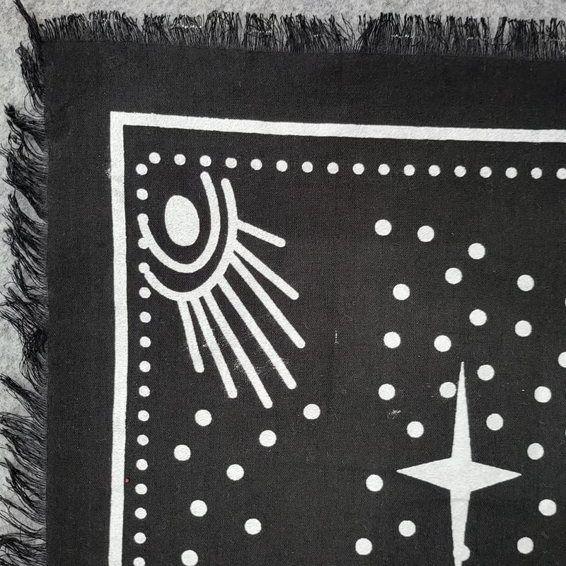 THE ART BOX Altar Cloth Tarot Cards Table Napkins Witchcraft Supplies Black Gold Tablecloth Square Alter Pagan Spiritual Celestial Deck Cloth with Fringes, Natraj-Silver, 36X36 Inch