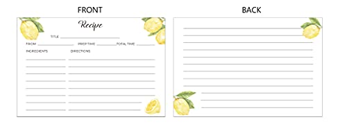 Heart&Berry Lemon Recipe Cards 4x6 Double Sided - Set Of 50 Thick Recipe Cards