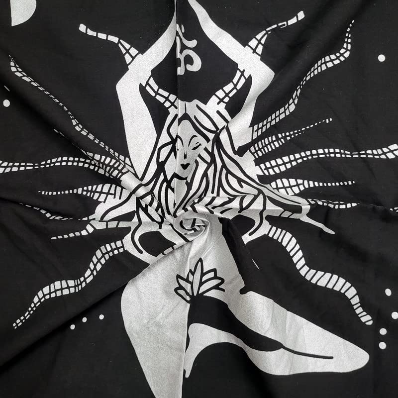 THE ART BOX Altar Cloth Tarot Cards Table Napkins Witchcraft Supplies Black Gold Tablecloth Square Alter Pagan Spiritual Celestial Deck Cloth with Fringes, Natraj-Silver, 36X36 Inch