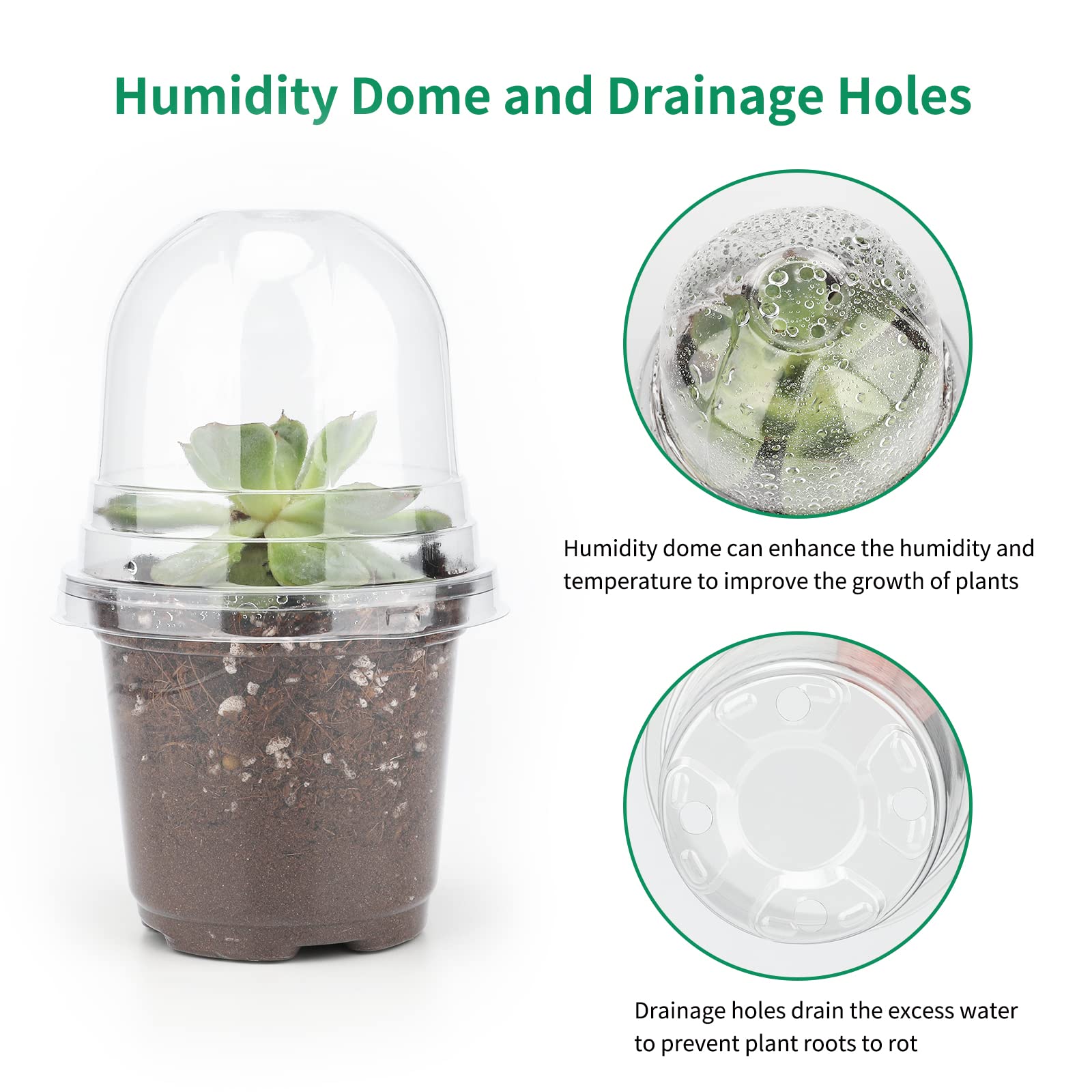 KINGLAKE 32 Pcs 4" Clear Plastic Plants Nursery Pots with Humidity Dome Seedlings Flower Plant Container Seed Starting Pots with 10 Pcs Plant Labels